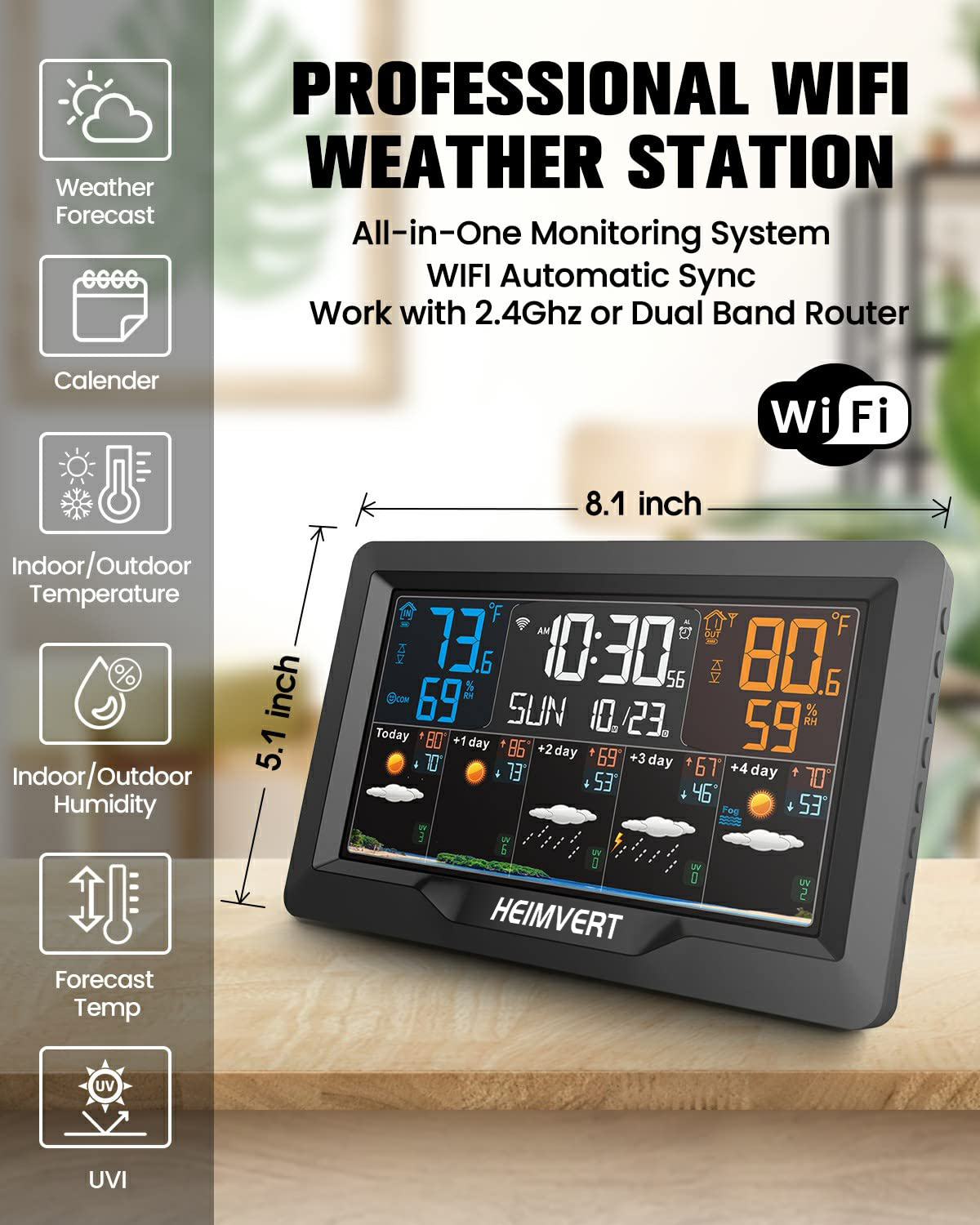 WiFi Weather Station with Wireless Indoor Outdoor Thermometer – Heyaxa